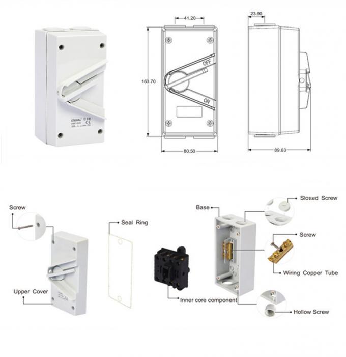 63A 440V Single Phase IP66 Weatherproof Isolating Switch Outdoor